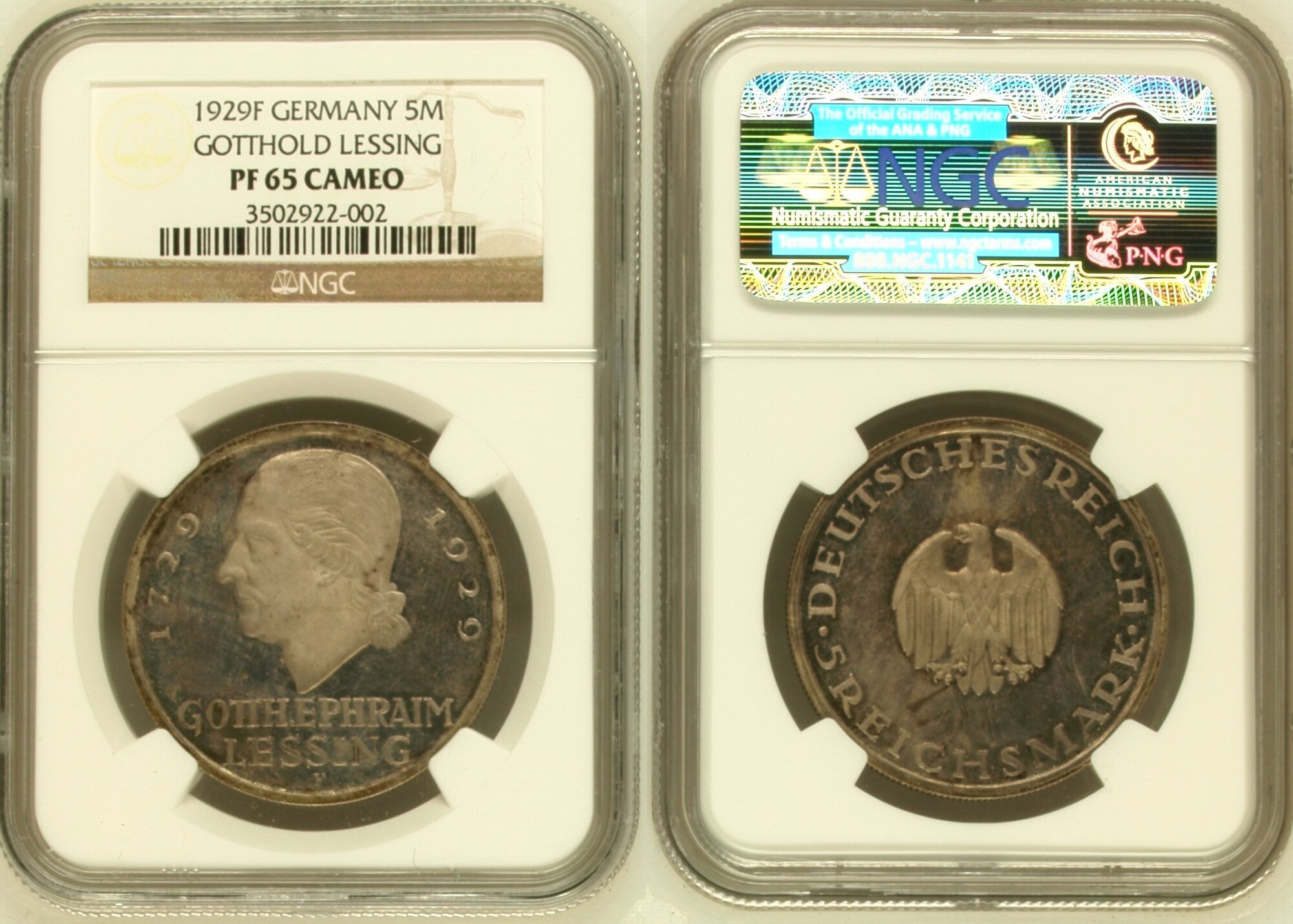 GERMANY 5 Mark 1929F German Republic (1919-1933). NGC PF 65 CAMEO | MA-Shops