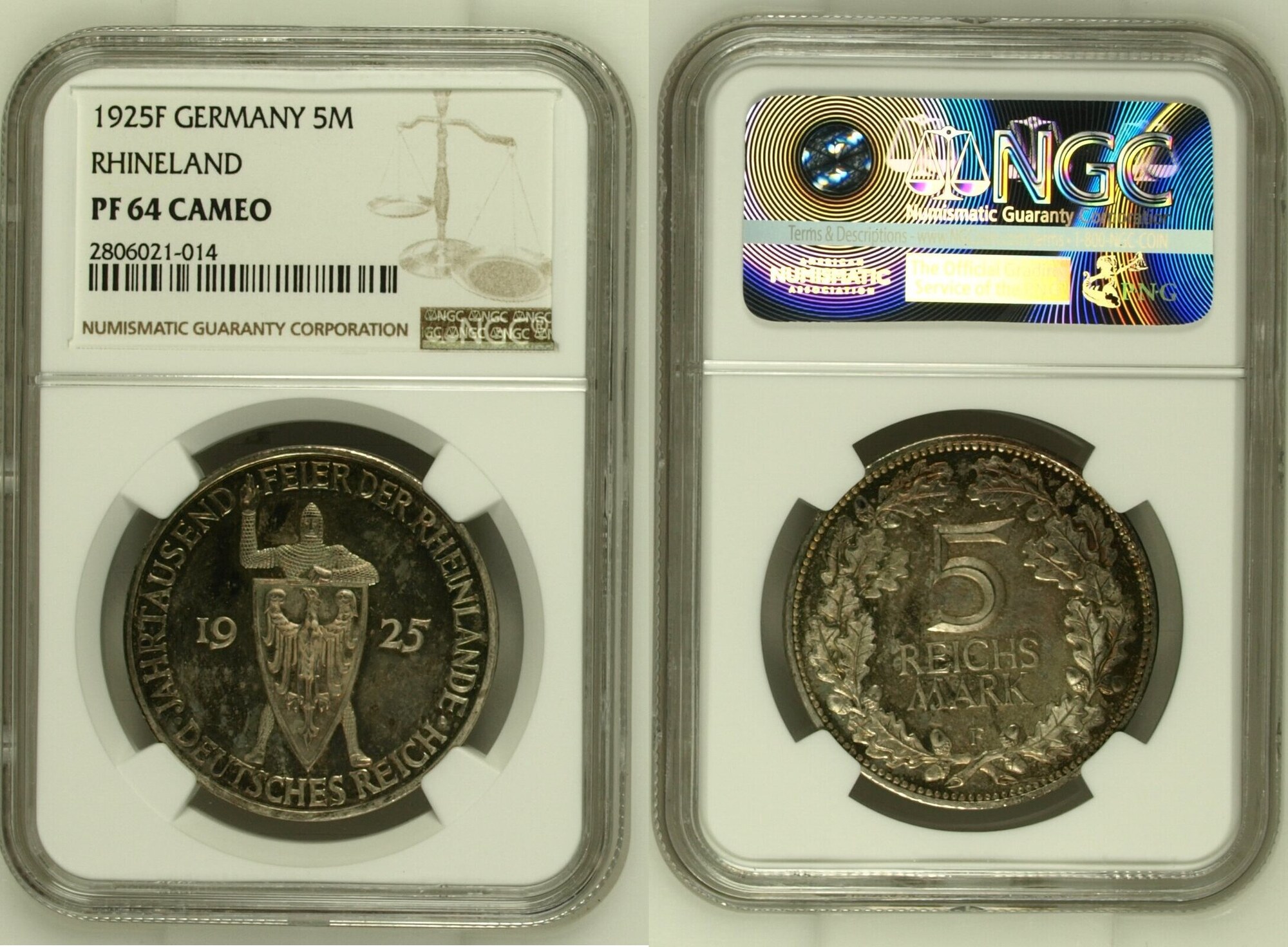 GERMANY 5 Mark 1925F German Republic (1919-1933). NGC PF 64 CAMEO | MA ...