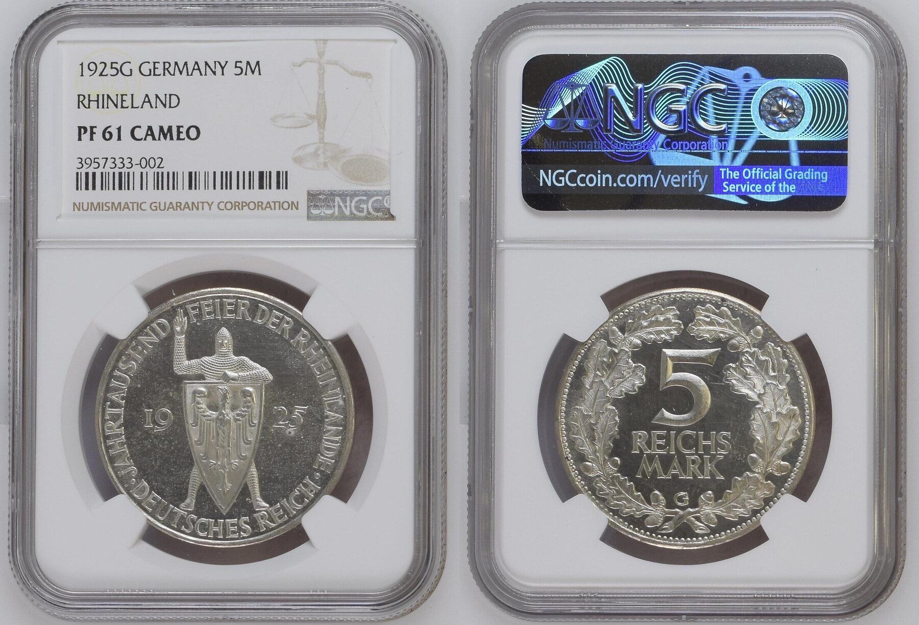 GERMANY 5 Mark 1925G German Republic (1919-1933). NGC PF 61 CAMEO | MA ...