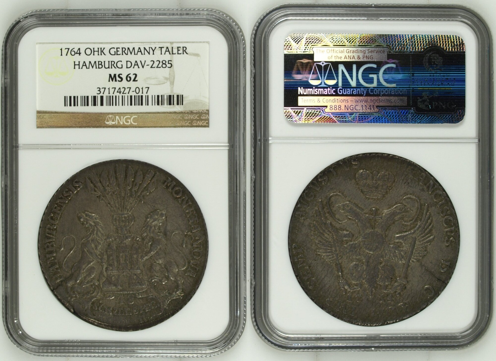 GERMANY TALER 1764 OHK Hamburg, Free City. NGC MS 62 | MA-Shops