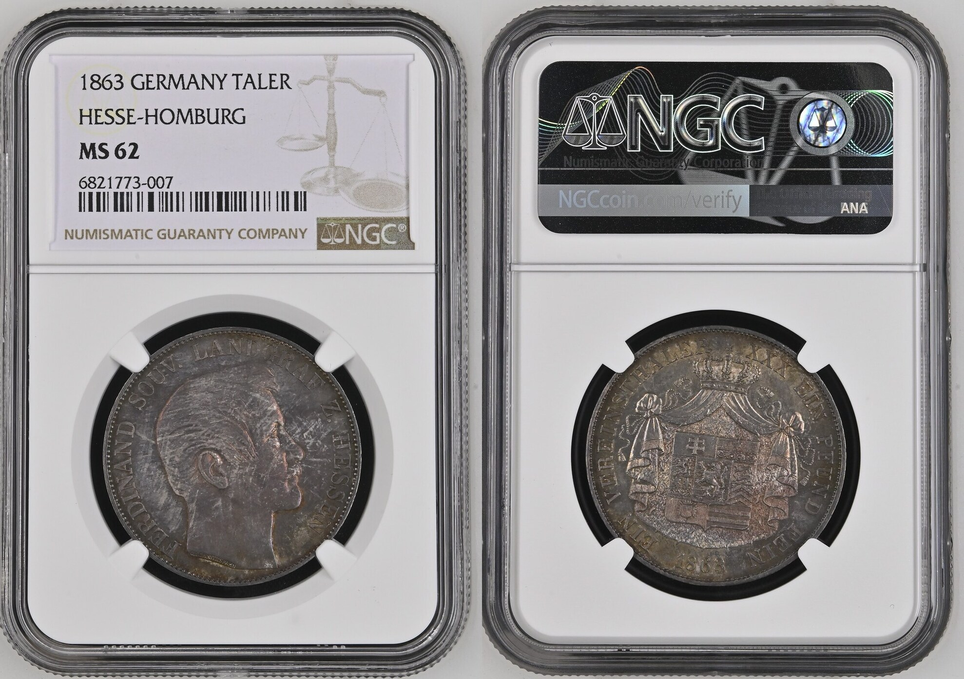 GERMANY TALER 1863 Ferdinand (1848-1863). NGC MS 62 | MA-Shops