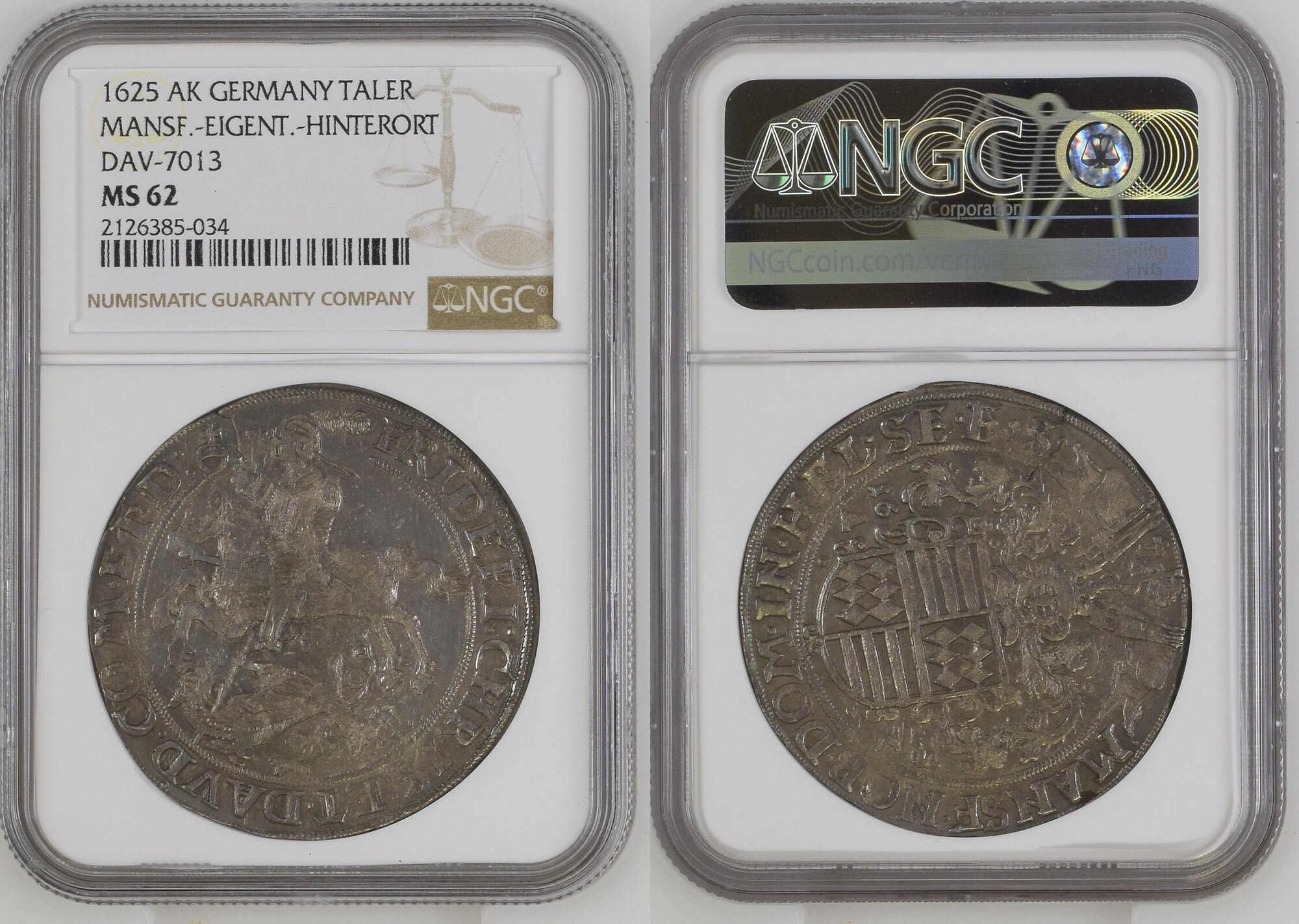 GERMANY TALER 1625 AK Friedrich Christoph and David. NGC MS 62 | MA-Shops