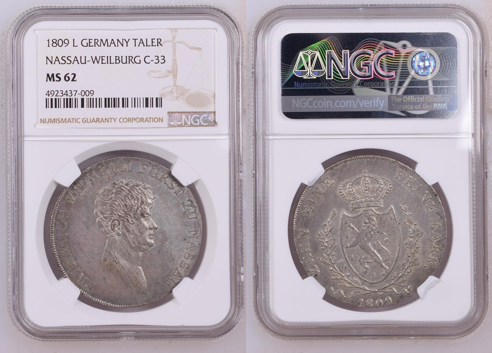 GERMANY TALER 1809 L Friedrich Wilhelm (1788-1816). NGC MS 62 | MA-Shops