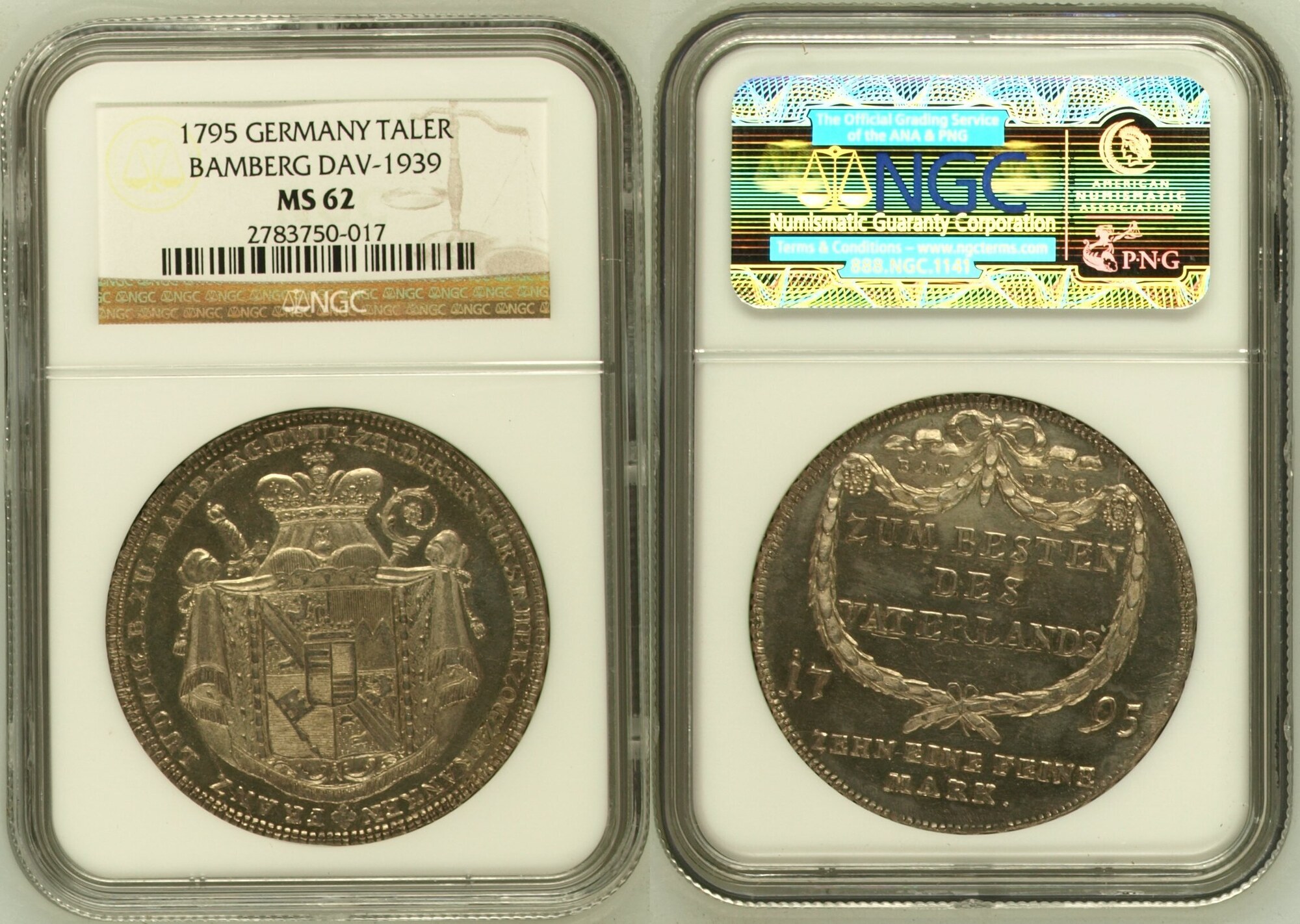 GERMANY TALER 1795 Franz Ludwig von Erthal (1779-1795). NGC MS 62 | MA ...
