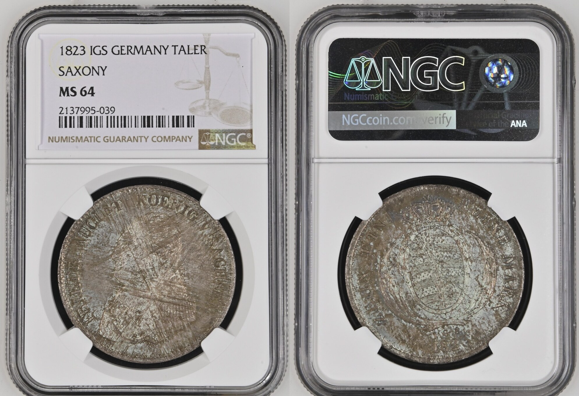 GERMANY TALER 1823 IGS Friedrich August (1763-1827). NGC MS 64 | MA-Shops