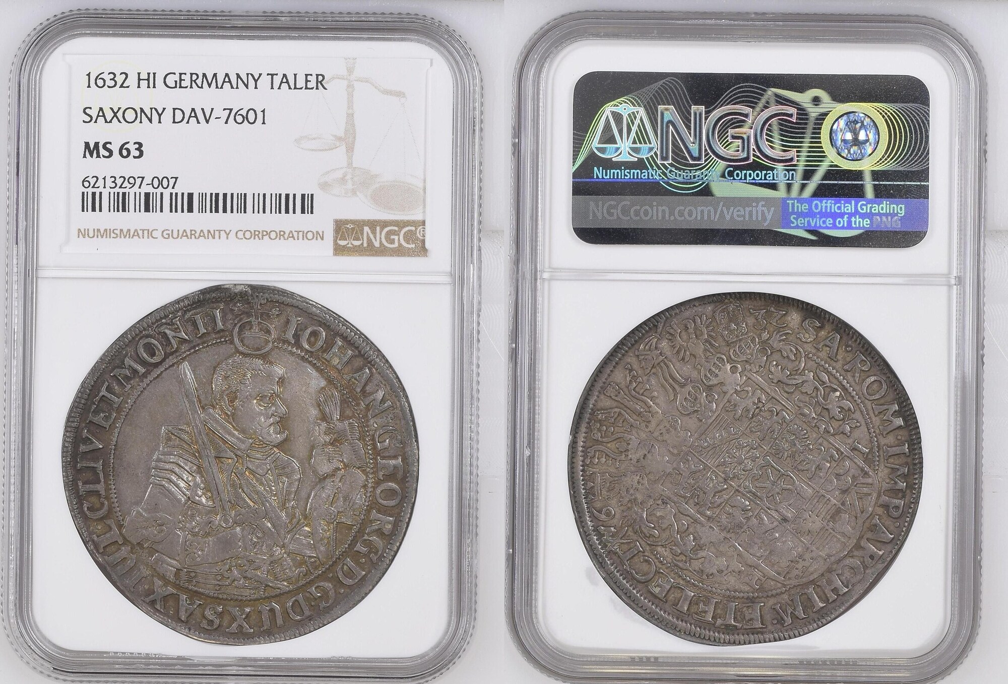 GERMANY TALER 1632 HI Johann Georg (1616-1656). NGC MS 63 | MA-Shops