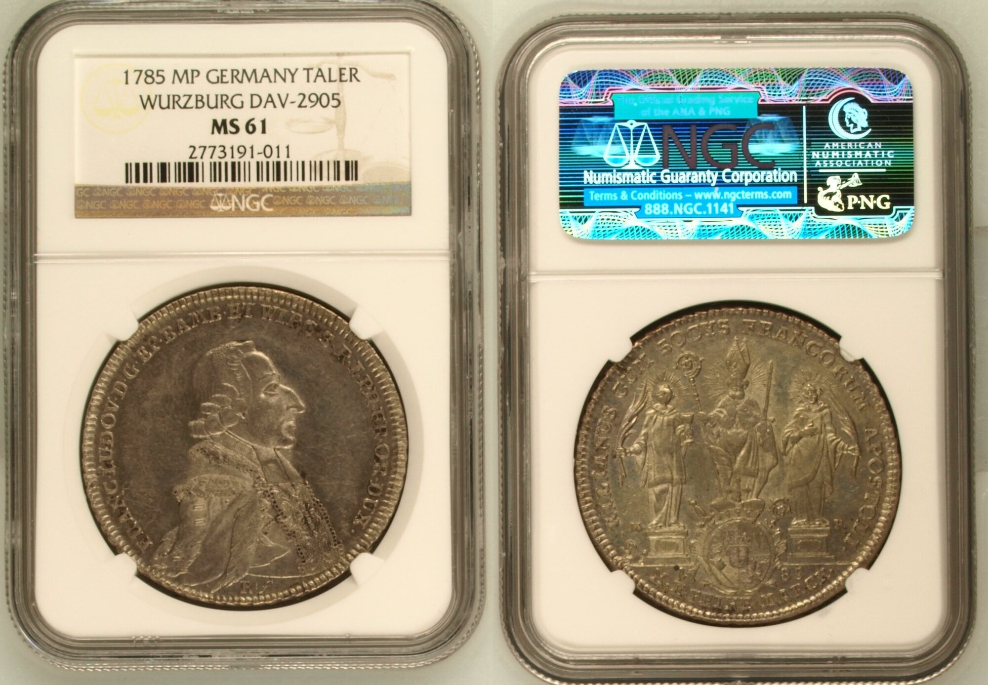 GERMANY TALER 1785 MP Franz Ludwig von Erthal (1779-1795). NGC MS 61 ...