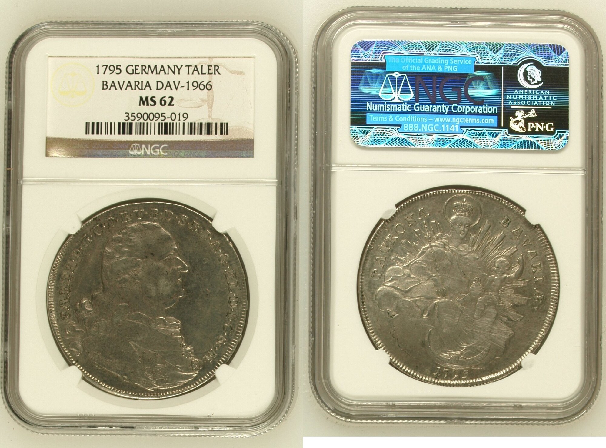 GERMANY TALER 1795 Karl Theodore (1777-1799). NGC MS 62 | MA-Shops
