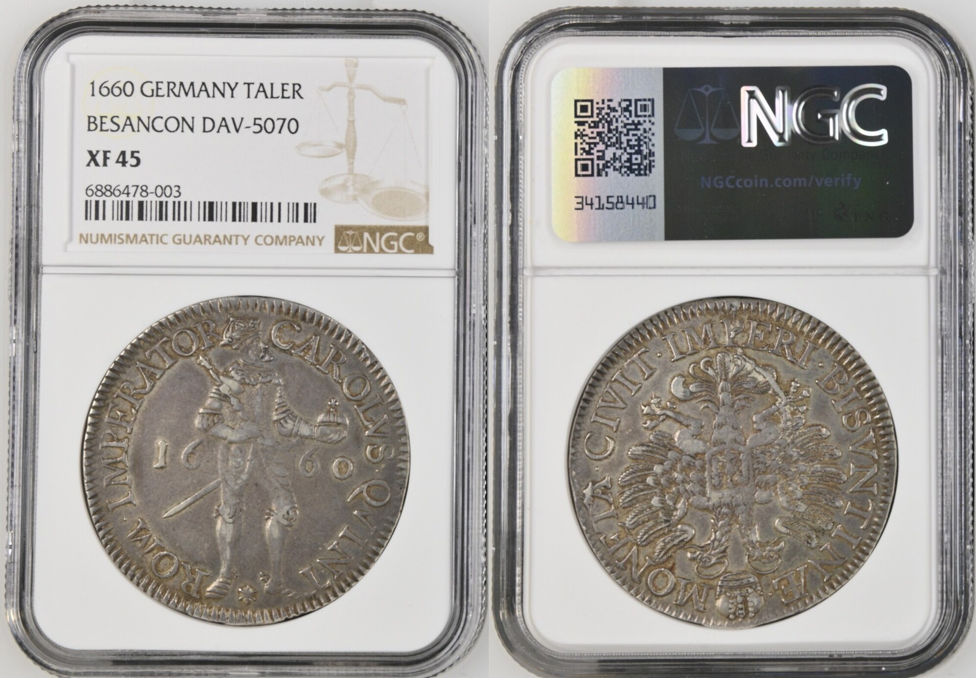GERMANY TALER 1660 Besancon, Free Imperial City. NGC XF 45 | MA-Shops