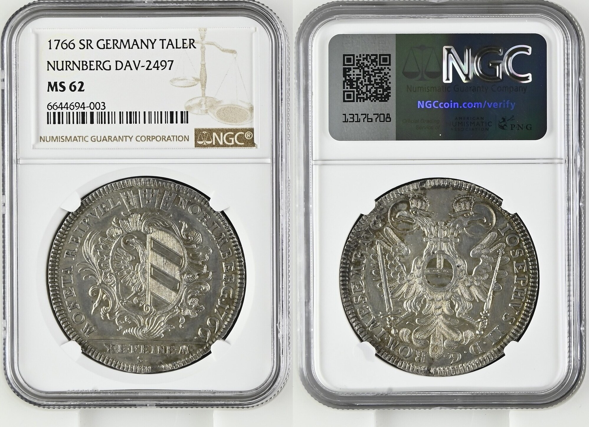 TALER 1766 SR Germany, Nuremberg. NGC MS 62 | MA-Shops