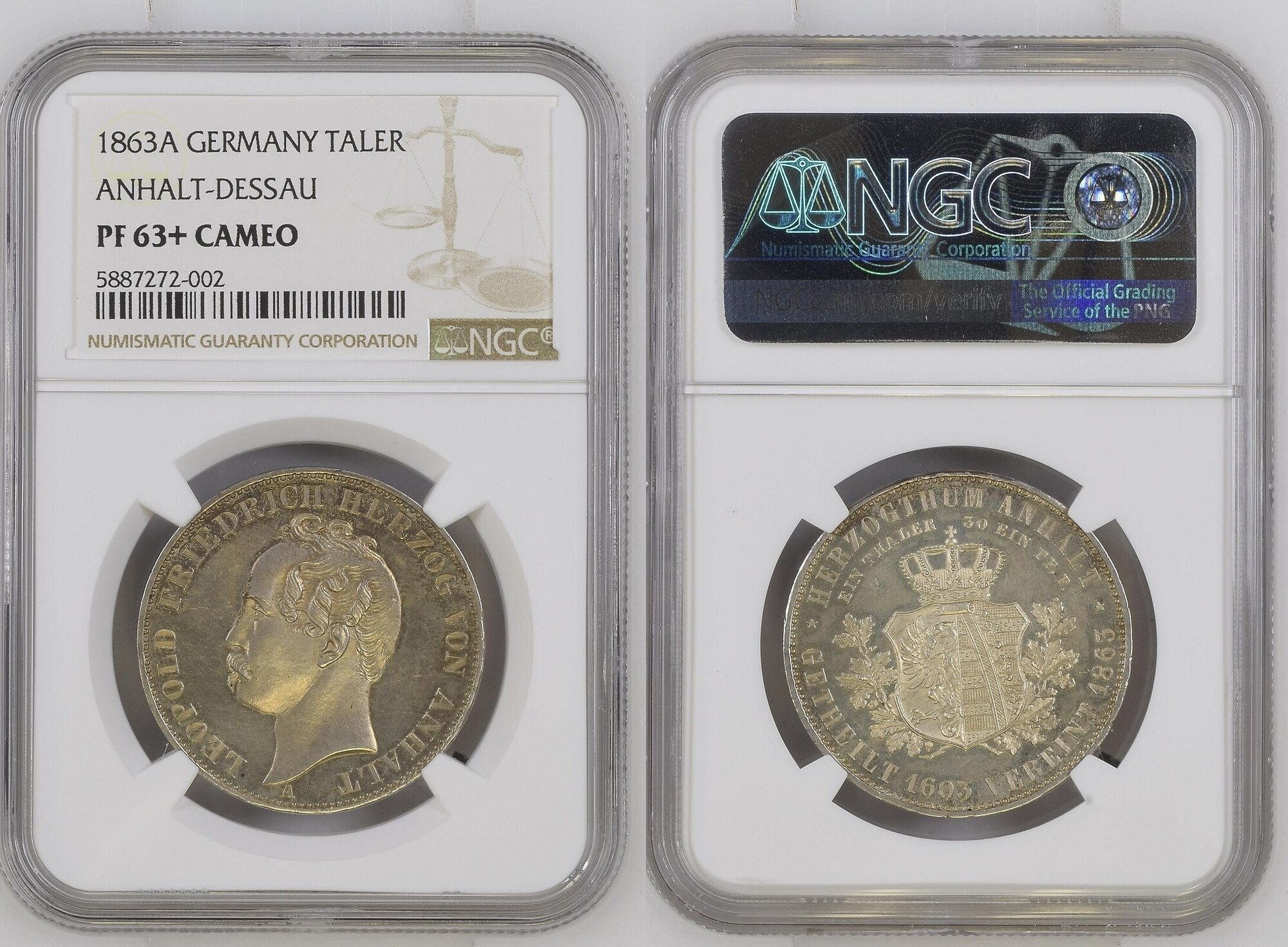 GERMANY 1863A German States Anhalt-Dessau 1863 Taler Coin Thaler NGC PF ...