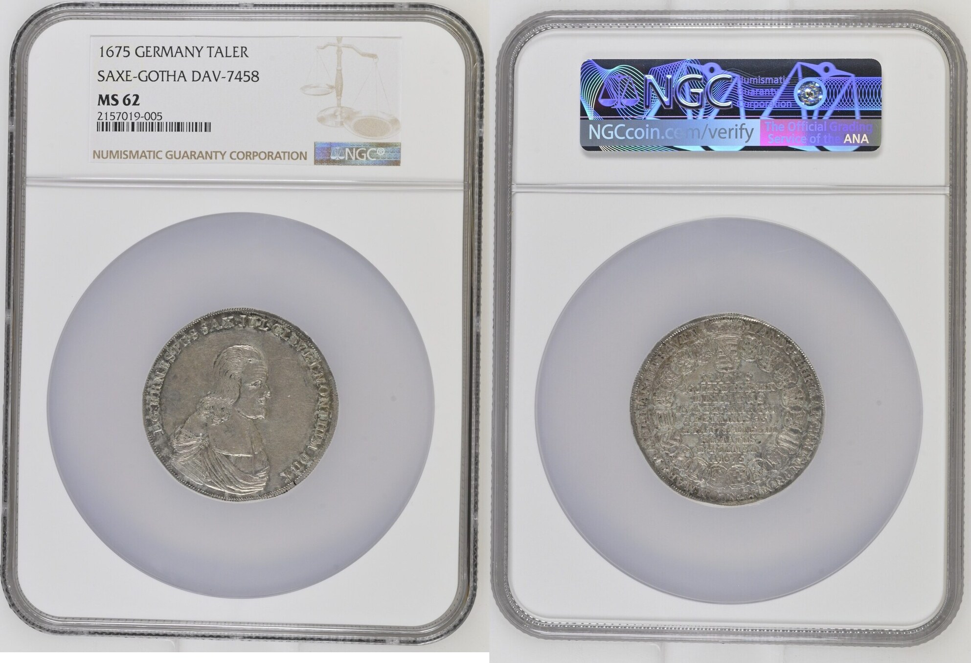 GERMANY TALER 1675 Ernst (1640-1675). NGC MS 62 | MA-Shops