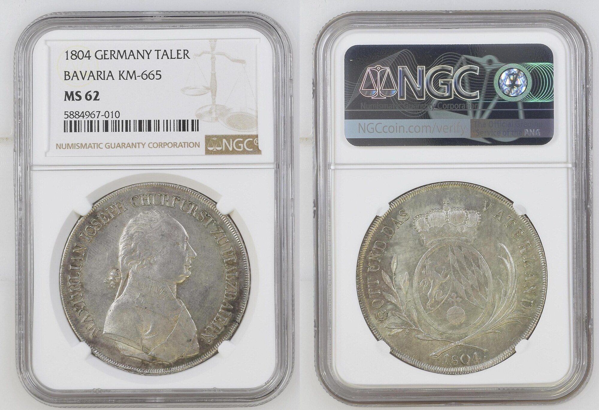 GERMANY TALER 1804 Maximilian Joseph (1799-1825). NGC MS 62 | MA-Shops