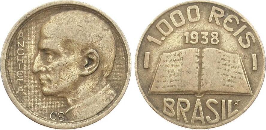 Brasilien 1000 Reis 1938 Republik ss | MA-Shops