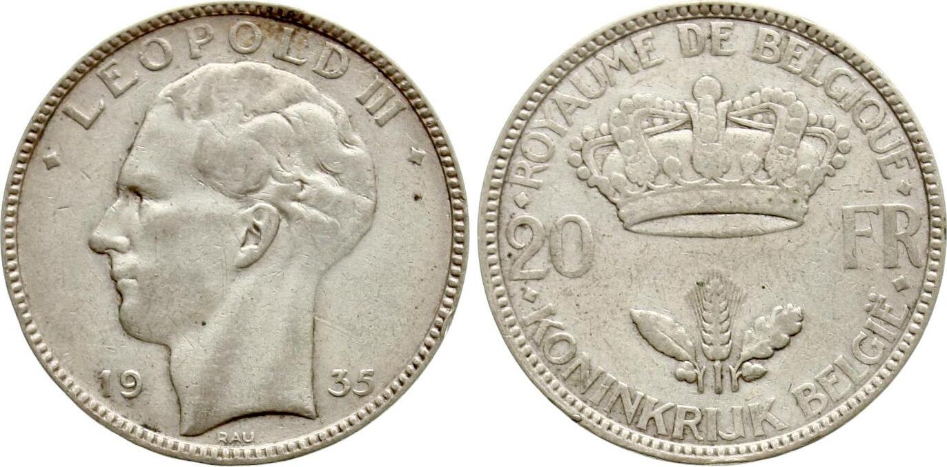 Belgien 20 Francs 1935 Leopold III., 1934-1951 ss | MA-Shops