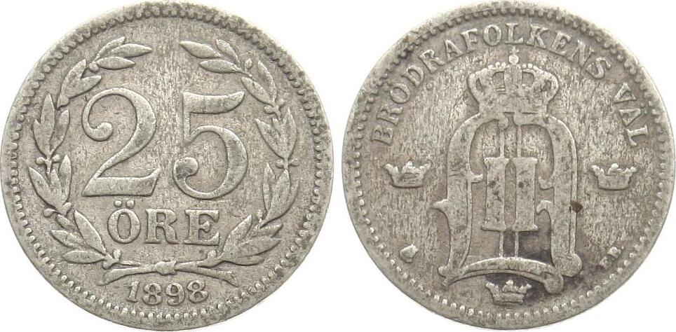 Schweden 25 Öre 1898 Oscar II. ss- | MA-Shops
