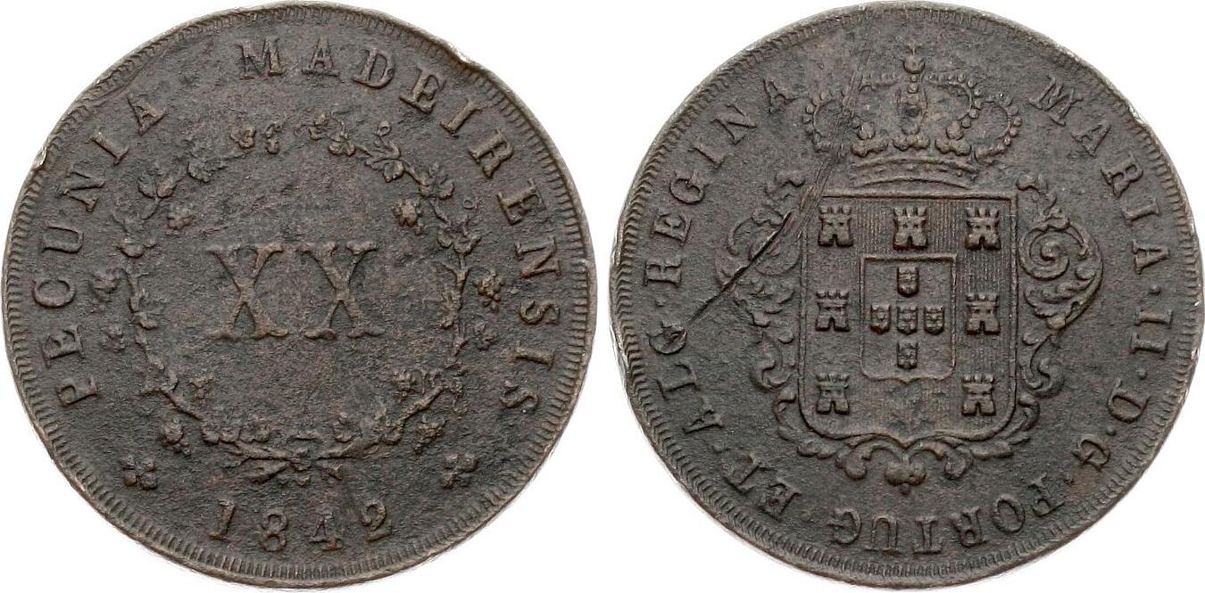 Madeira 20 Reis 1842 Maria II. ss- | MA-Shops