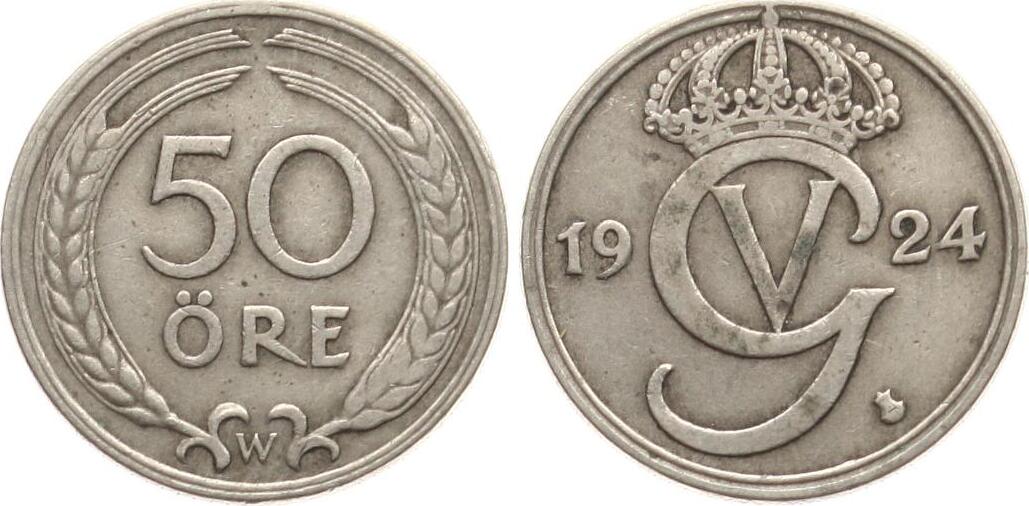 Schweden 50 Öre 1924 G Gustav V. ss | MA-Shops