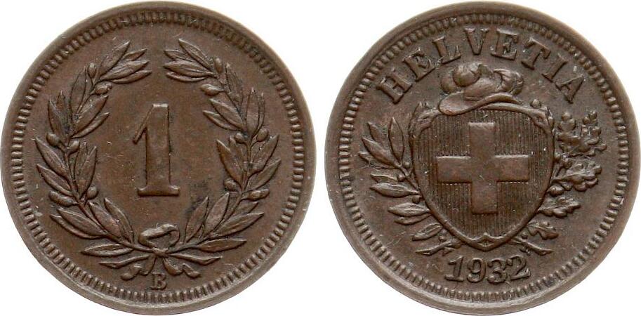 Schweiz 1 Rappen 1932 Eidgenossenschaft vz | MA-Shops