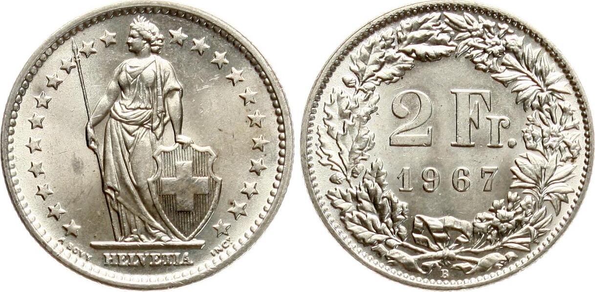 Schweiz 2 Franken 1967 stgl | MA-Shops