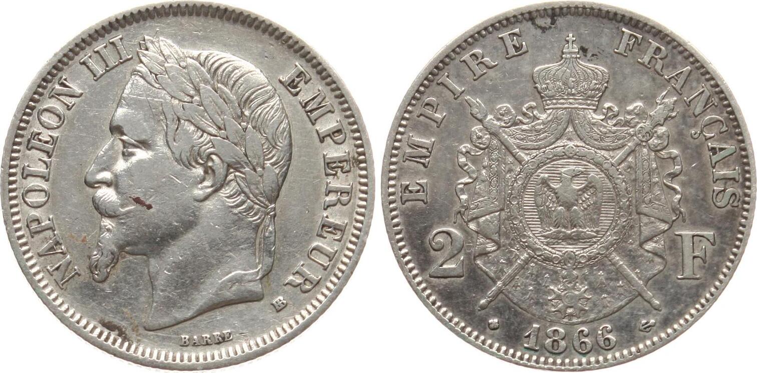 Frankreich 2 Francs 1868 BB Strassburg Napoleon III. ss- | MA-Shops