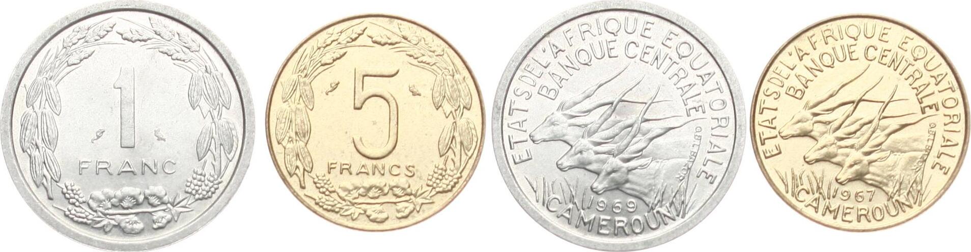 Kamerun Franc 1967 & 1969 Lot von 2 Kleinmünzen vz-stgl | MA-Shops