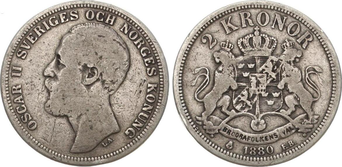 Schweden 2 Kronor 1880 EB Oscar II. ss- | MA-Shops