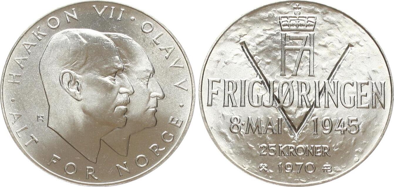 Norwegen 25 Kroner 1970 Olav V. stgl | MA-Shops