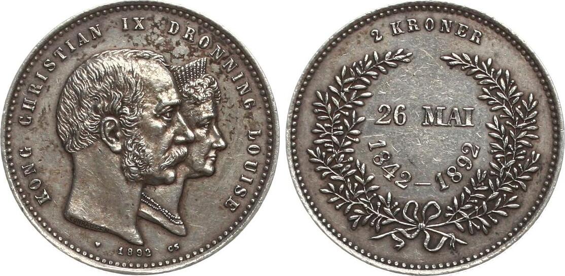 Dänemark 2 Kroner 1892 Christian IX. vz | MA-Shops