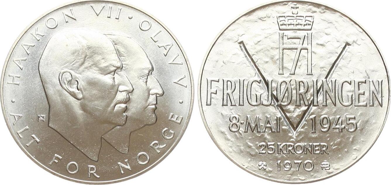 Norwegen 25 Kroner 1970 Olav V. stgl | MA-Shops