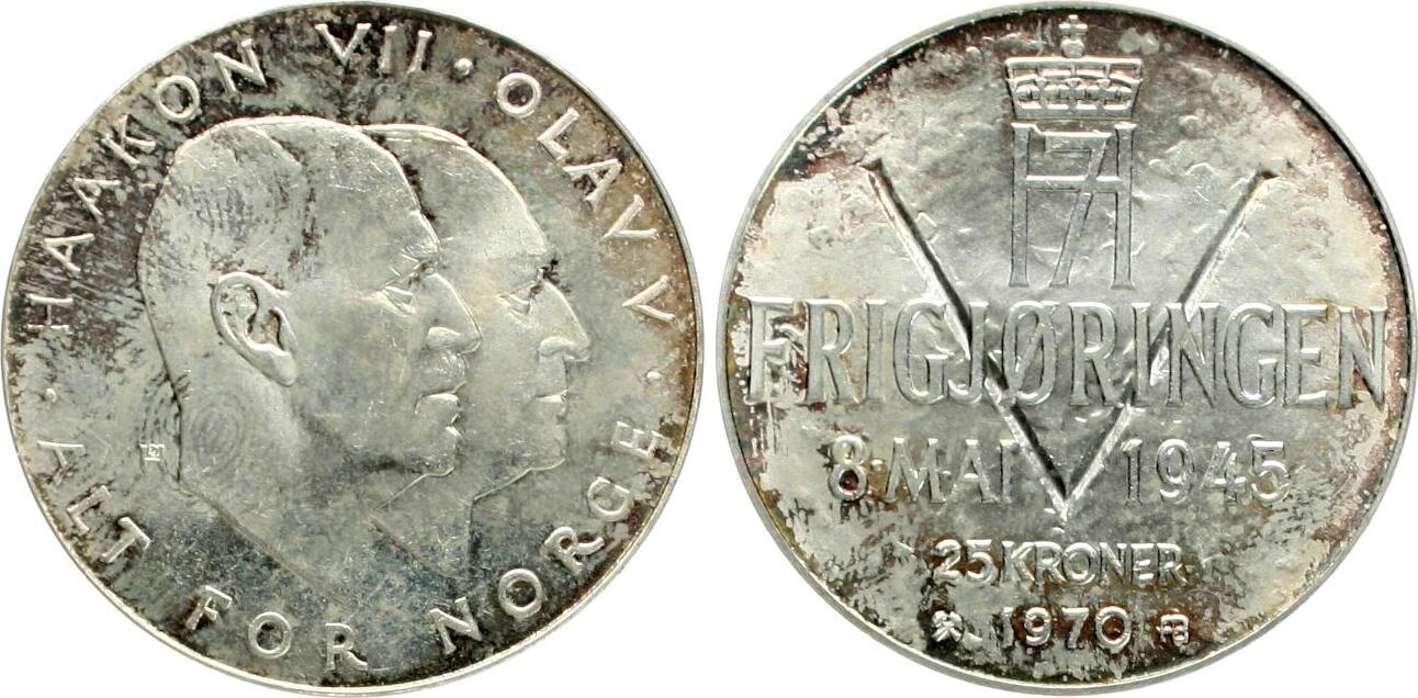 Norwegen 25 Kroner 1970 Olav V. vz-stgl | MA-Shops