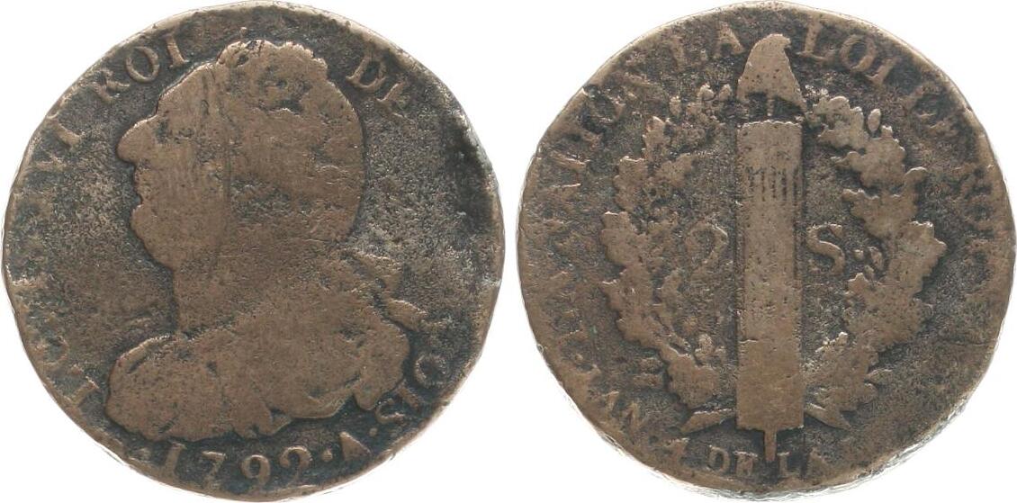 Frankreich 1792 A Constitution 2 Sols 1792, Glockenmetall s | MA-Shops