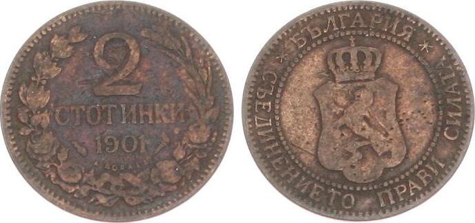Bulgarien 2 Stotinki 1901 Ferdinand I. 1887-1908 s-ss | MA-Shops