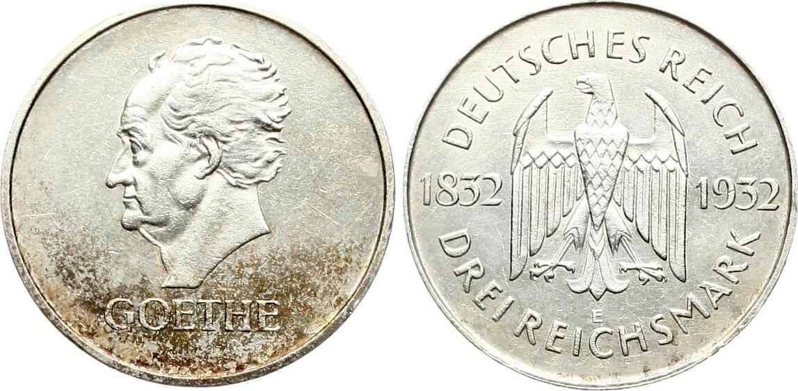 Weimarer Repuplik 3 Mark 1932 E Johan Wolfgang von Goethe ss-/ss | MA-Shops