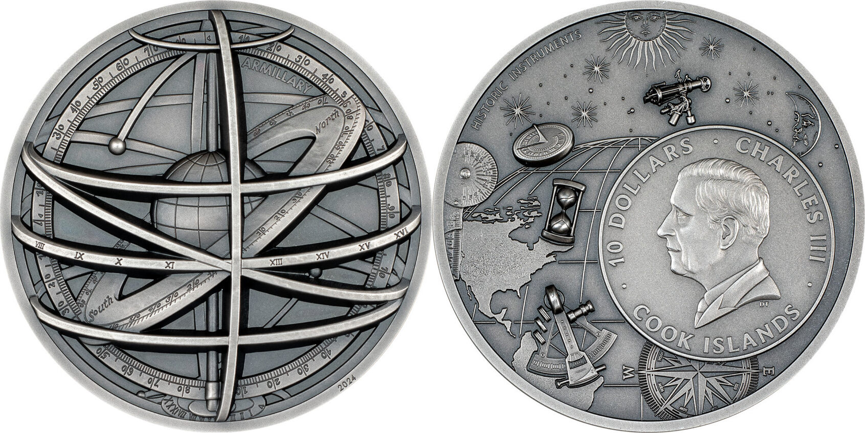 Cook Islands 10 Dollar 2024 2 OZ Historical Monuments - Armillary ...