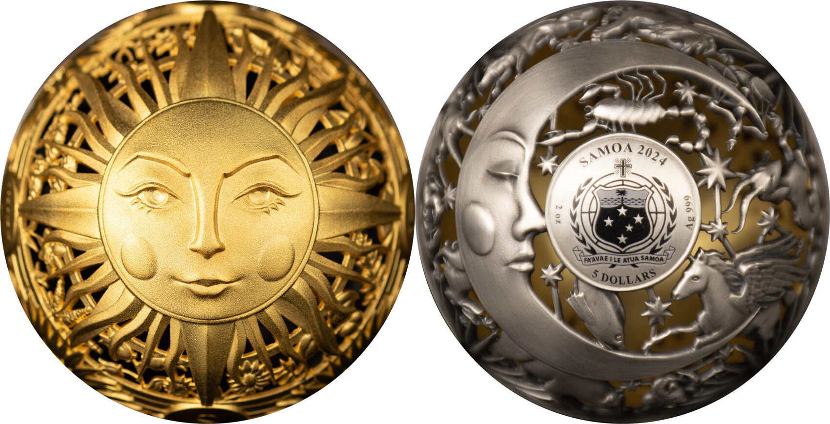 Samoa 5 Dollar 2 OZ Filigree Sun & Moon 2024 PP | MA-Shops