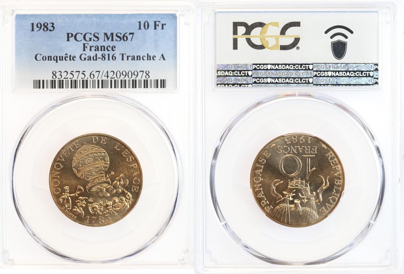 1983 10 Francs Conquête de l'Espace Tranche A - PCGS MS67 | MA-Shops