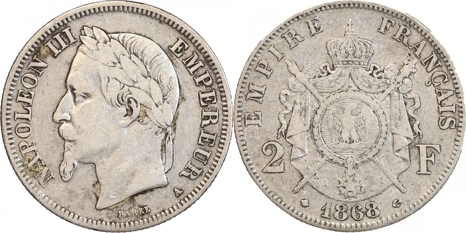 1868 2 Francs Napoléon III Tête Laurée ss | MA-Shops