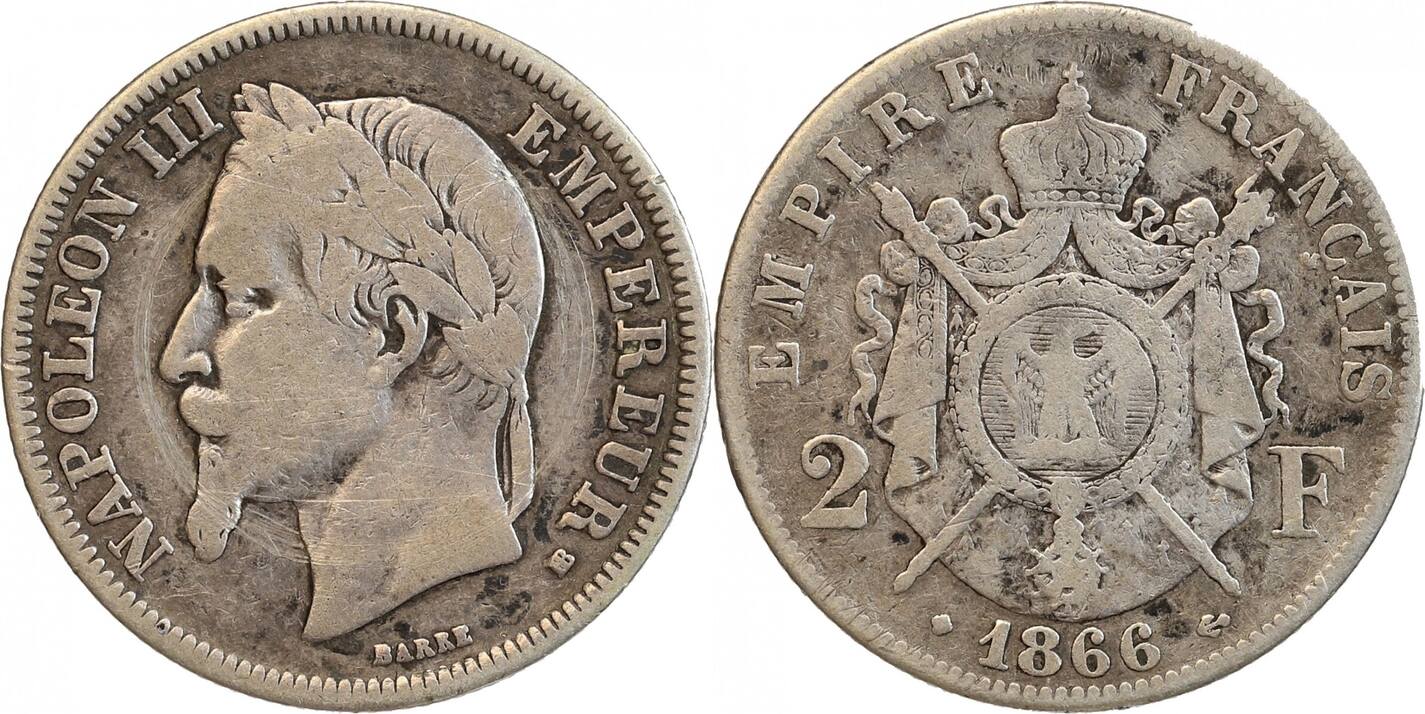 1866 2 Francs Napoléon III Tête Laurée s+ | MA-Shops