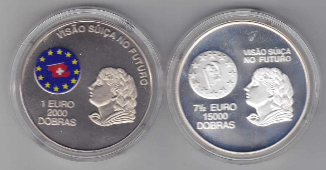 St.Thomas+ Principe 2000 Dobras CuNi + 15.000 Dobras Ag im orig. Karton ...
