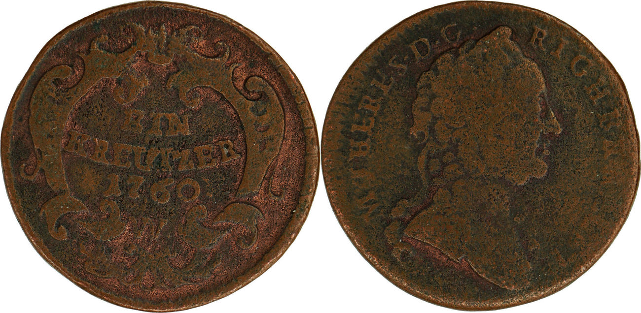 Austrian Österreich 1 Kreuzer Haus Habsburg Franz I 1760 Herinek#632 S ...