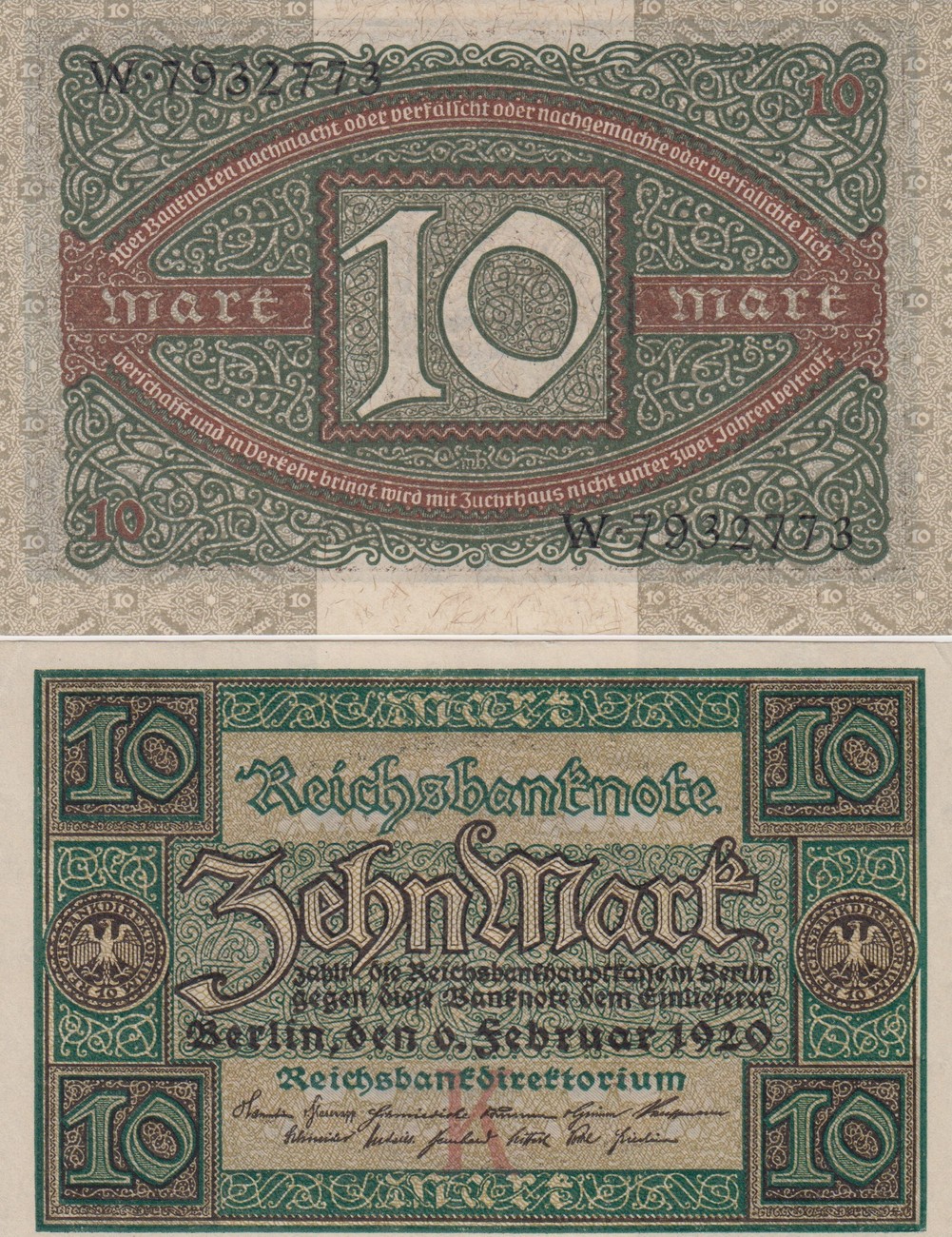 Germany Notgeld 10 Mark 1920 P#67a UNC | MA-Shops