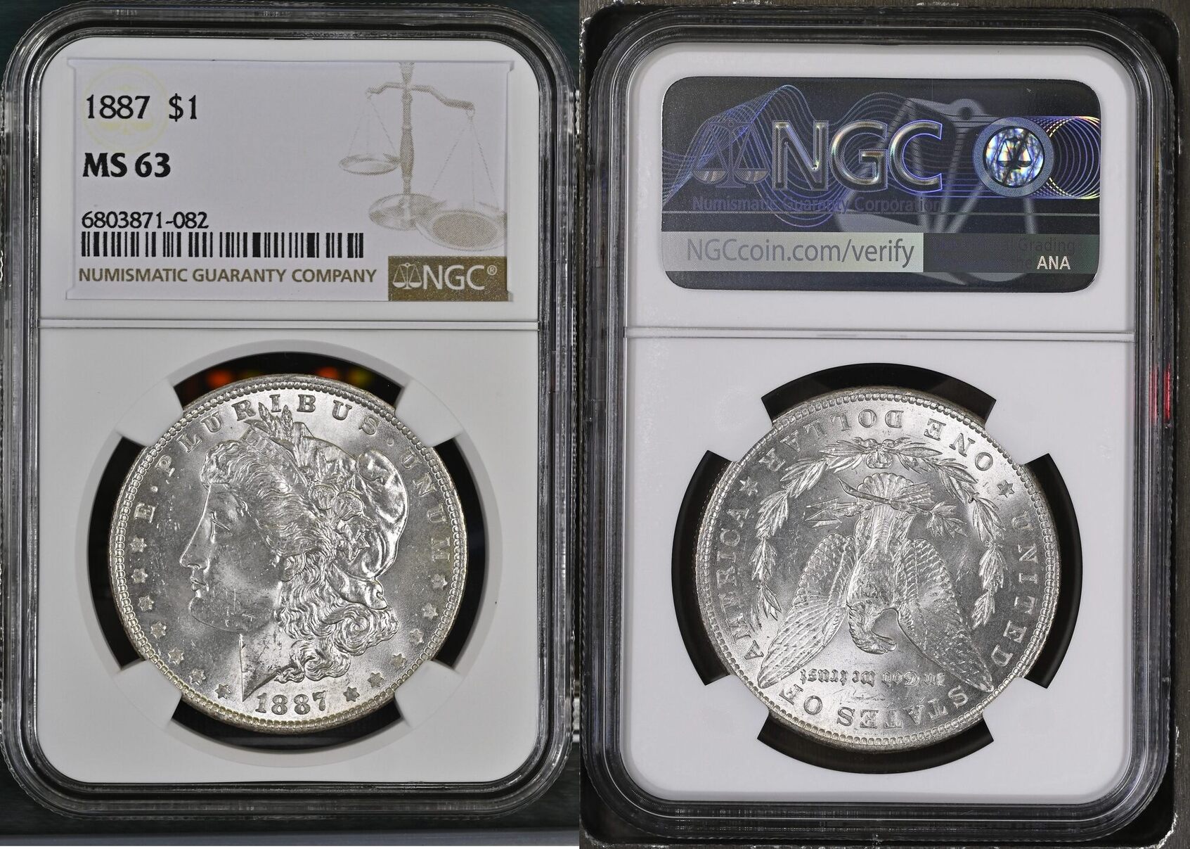 USA $1 SILVER DOLLAR America 1 dollar 1887 NGC MS63 KM#110 TOP ...