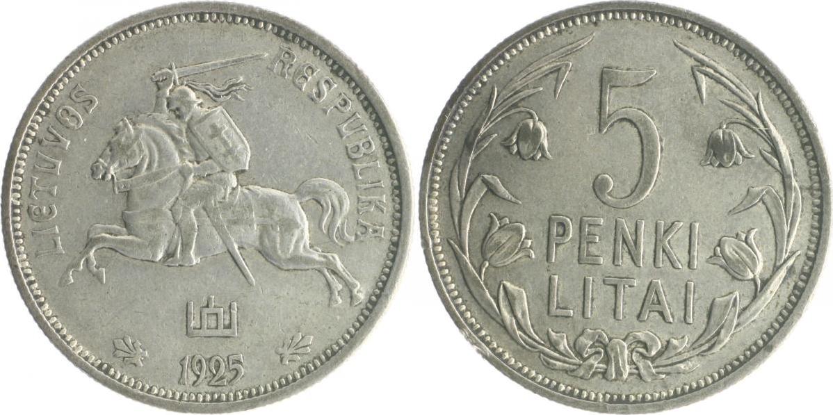 Litauen 5 Penki Litai 1925 Republik 1918-1940 ss/ss-vz | MA-Shops
