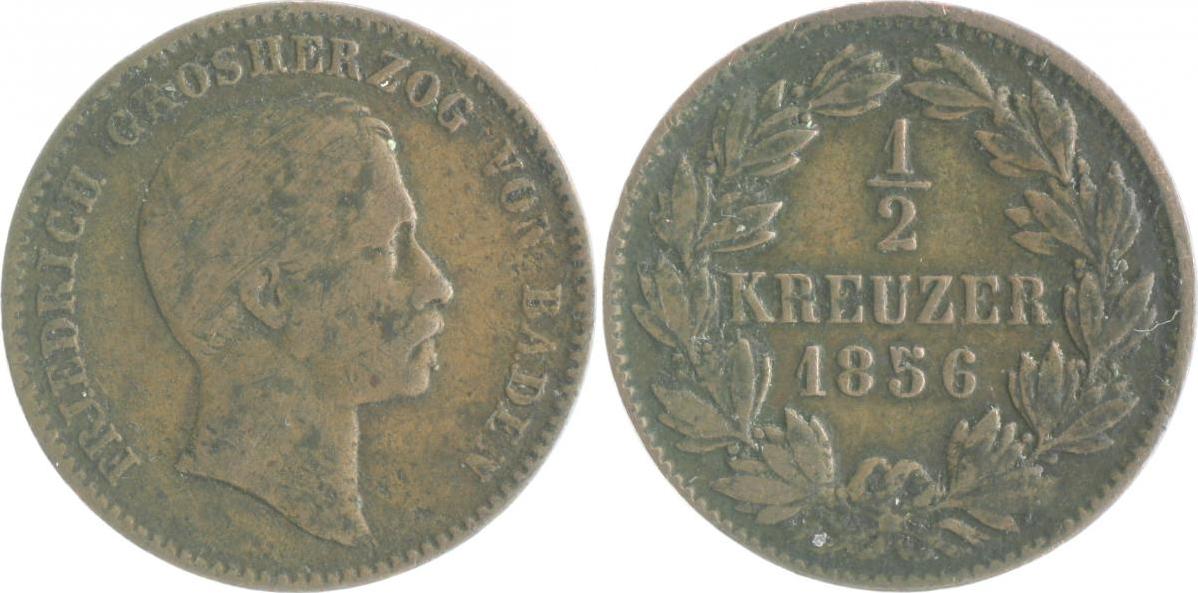 Baden 1/2 Kreuzer 1856 Friedrich I. 1856-1907 f.ss | MA-Shops