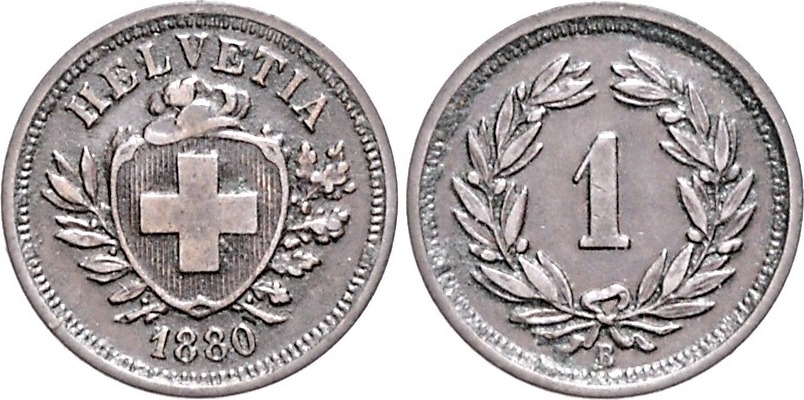 Schweiz 1 Rappen 1880 Helvetische Republik ss-vz | MA-Shops