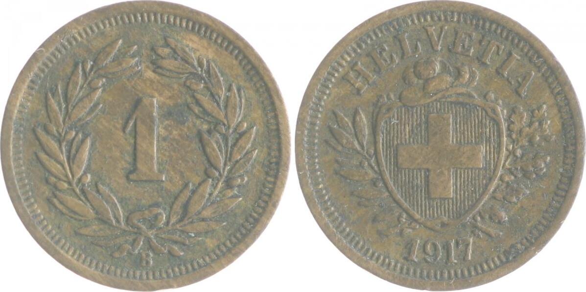Schweiz 1 Rappen 1917 Helvetische Republik ss-vz, etwas Belag | MA-Shops