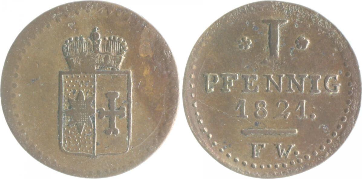 Waldeck-Pyrmont 1 Pfennig 1821 F W Georg Heinrich 1813-1845 ss+ | MA-Shops