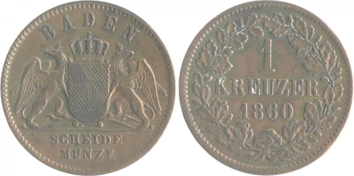 Baden 1 Kreuzer 1860 Friedrich I. 1856-1907 ss | MA-Shops