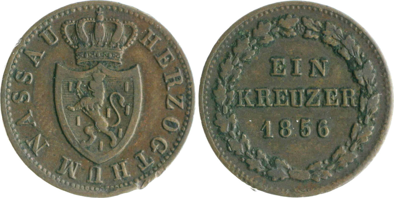 Nassau 1 Kreuzer 1856 Adolph 1839-1866 s-ss | MA-Shops